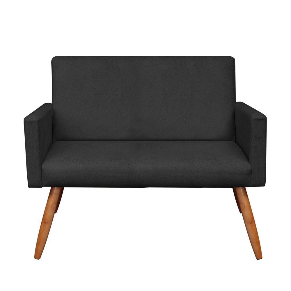 Kit 2 Poltronas e Namoradeira Nina Veludo Pés Palito Castanho - Pallazio - Preto | MadeiraMadeira