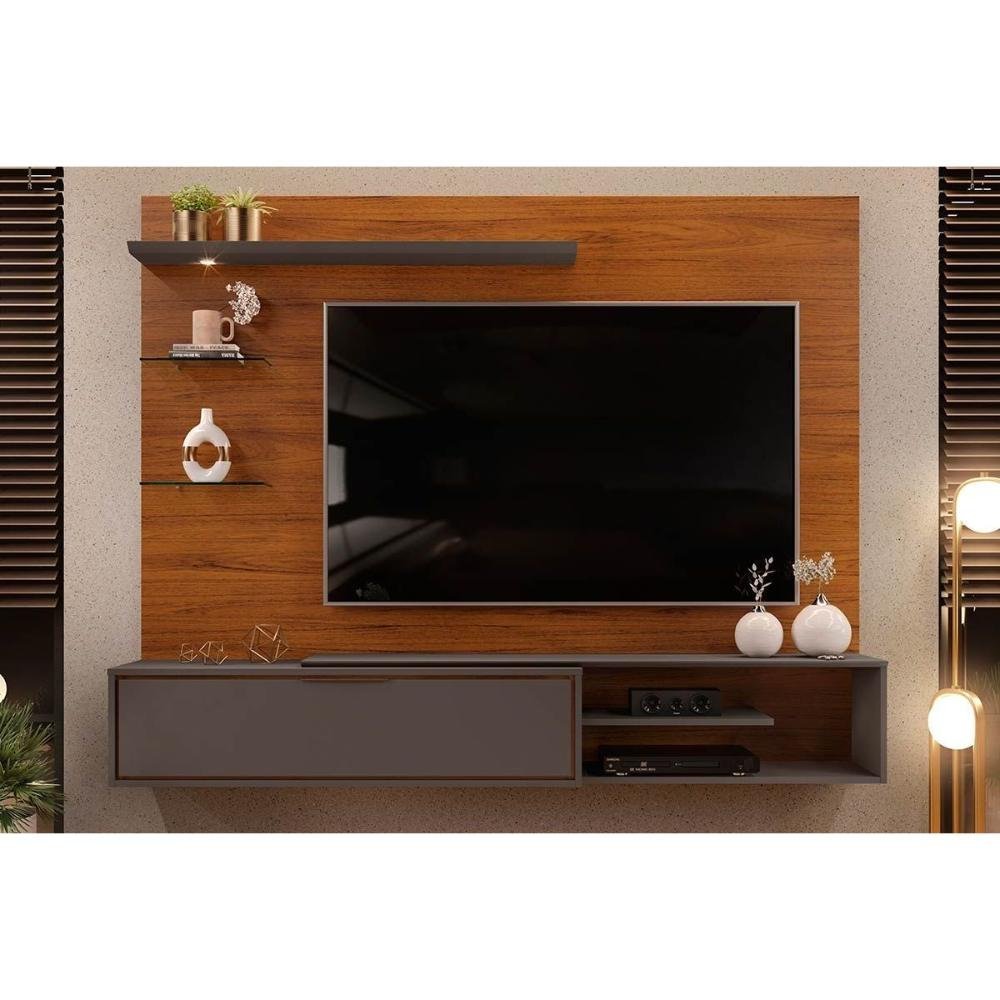 Home P/tv até 60 Polegadas Nuno C/ Prateleiras e Nicho 180x146cm Freijo ...
