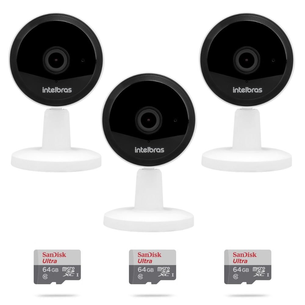 3 Câmeras Wi-fi IMX1 Intelbras HD 720p + Micro SD 64GB Ultra iMX1 ...