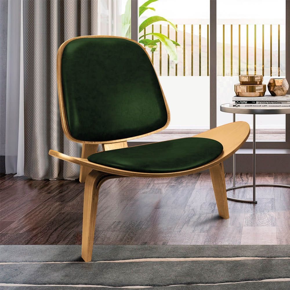 Poltrona Decorativa Base de Madeira Shell Sintético Pu Verde P01 - D'rossi | MadeiraMadeira