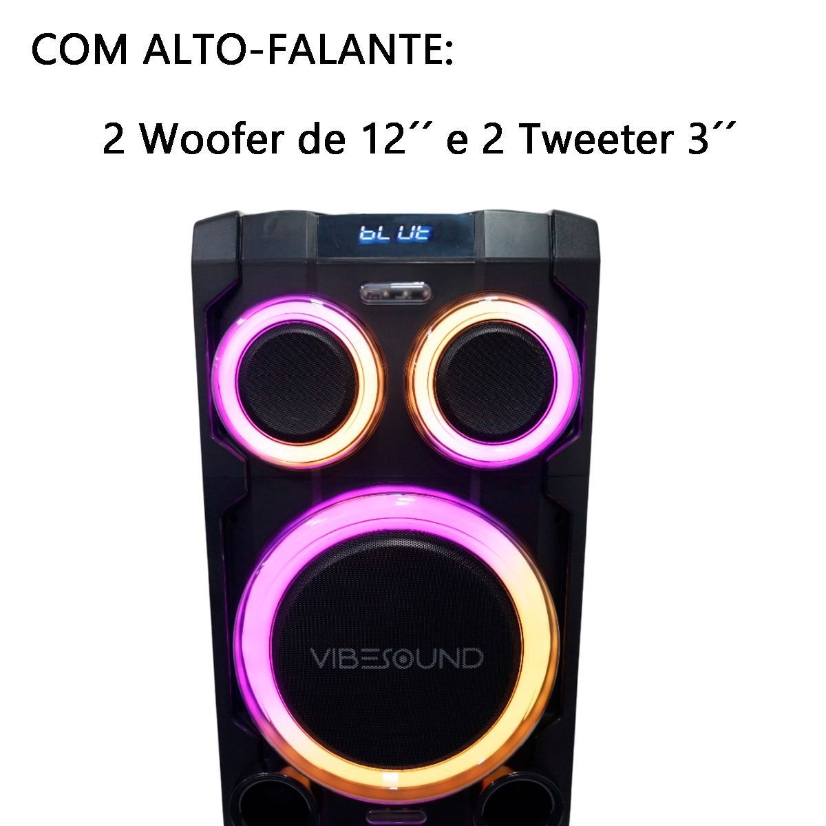 Caixa Som Potente Torre 2500w Rms 2 Falantes 12´´ Bluetooth Fm Usb ...