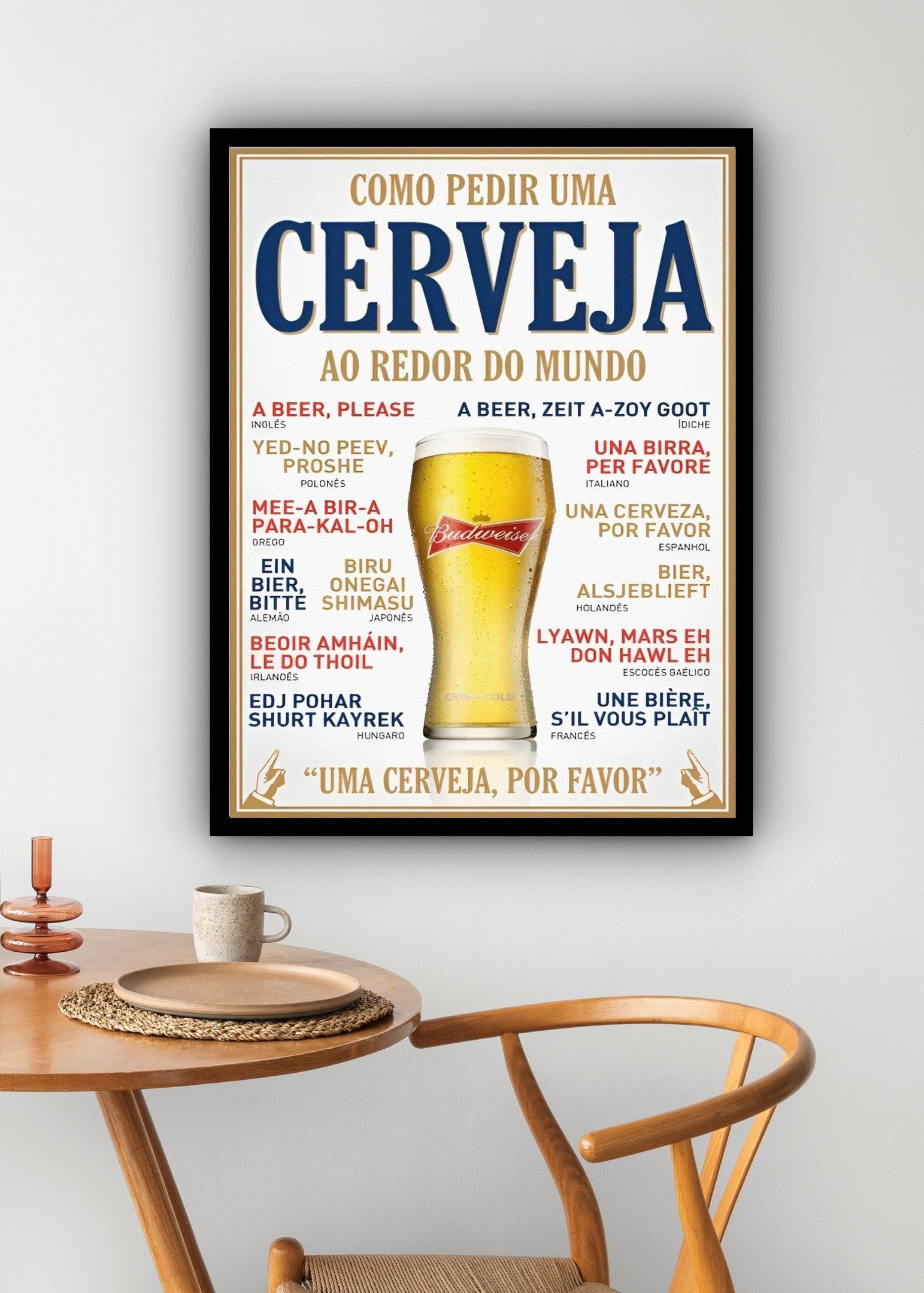 Quadro Decorativo como Pedir Cerveja Mundo - 70x50cm:moldura Preta ...