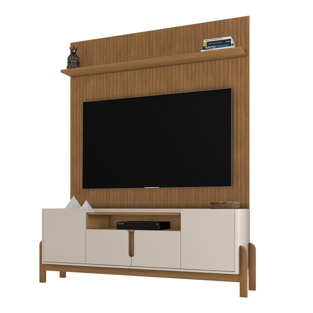 Rack 04 Portas 190 cm Lizz e Painel Siena 180 cm Off White Cedro Casa D ...