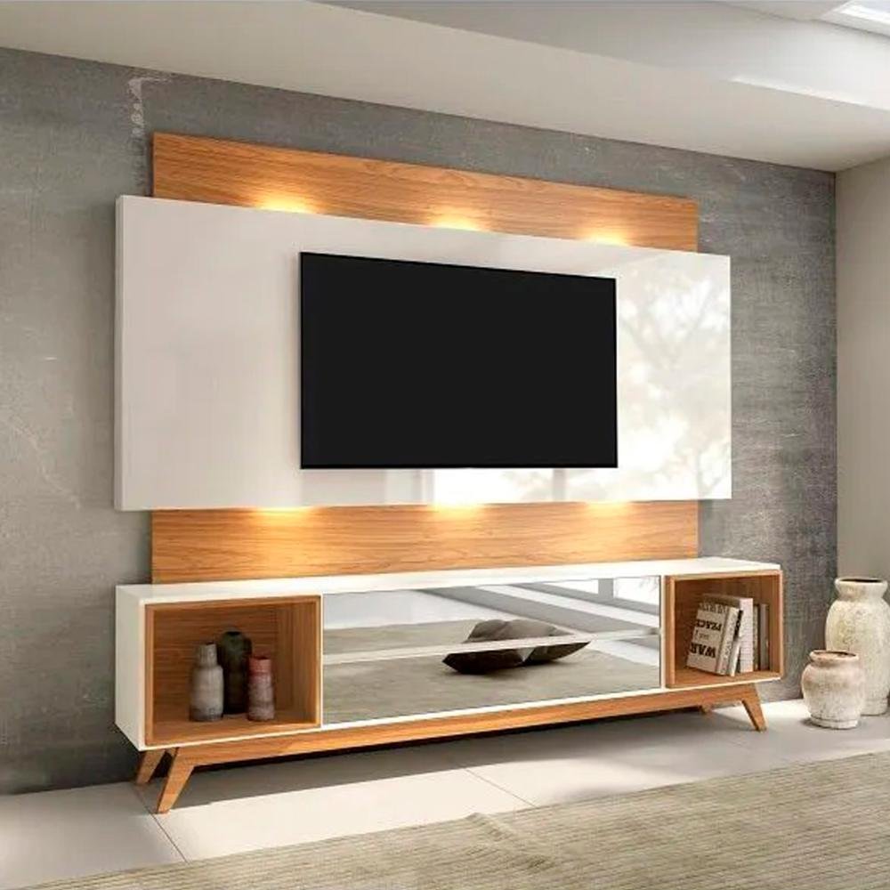 Painel com Led + Rack 2,20 Espelhado 2 Gavetas 100% MDF Cor:Grafite com ...