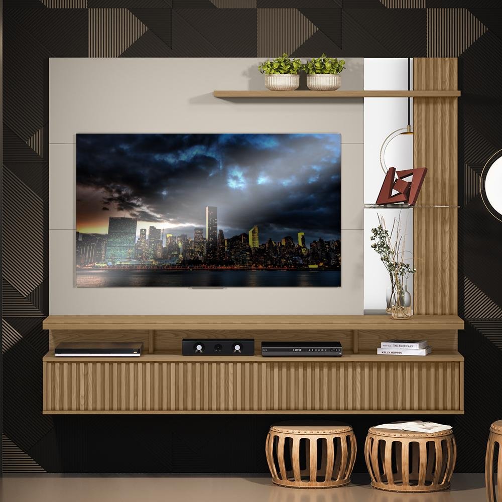 Painel Home para Tv 60" Maragogi Linea Brasil Carvalho Off White | MadeiraMadeira