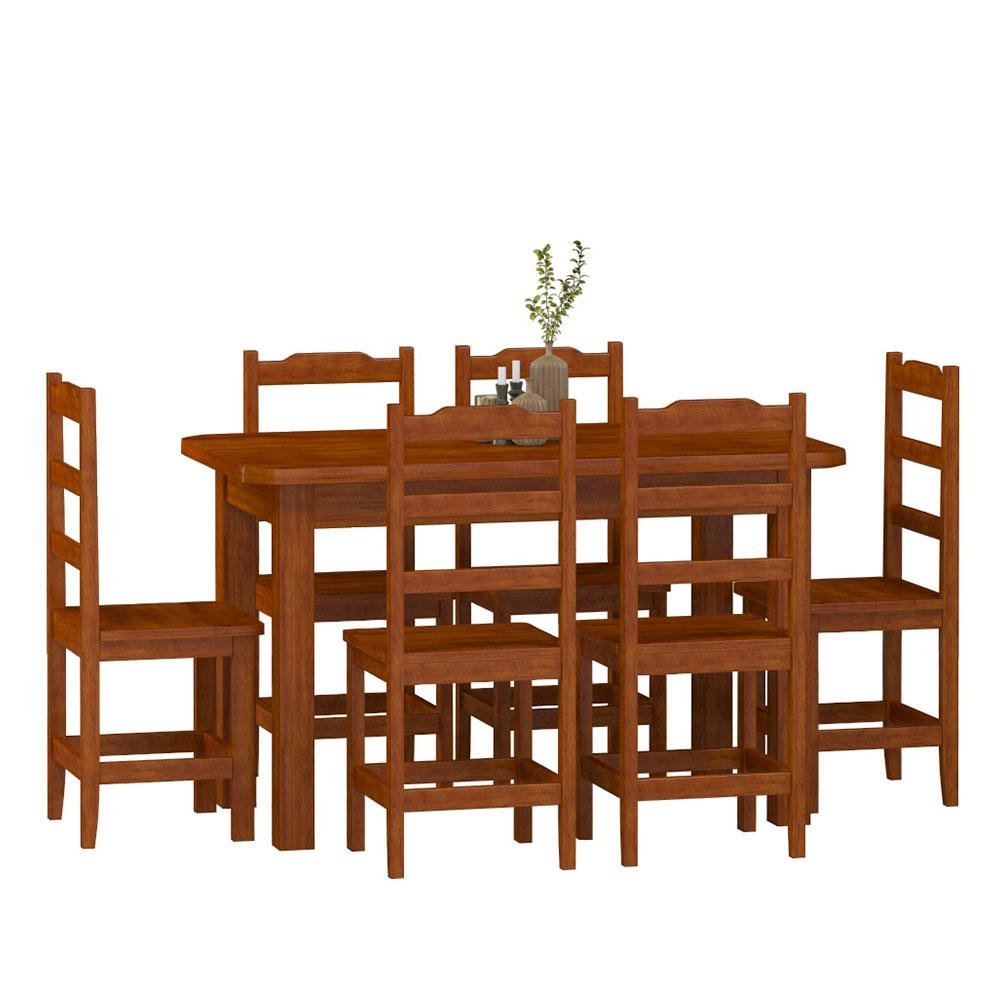 Mesa De Jantar Com 6 Cadeiras Madeira Maciça 160cm Mel Pérola Nemargi ...