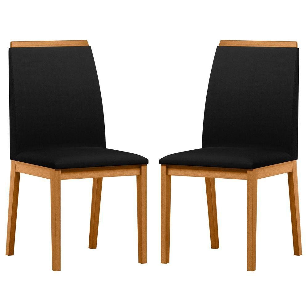 Conjunto com 2 Cadeiras de Jantar Estofada Fernanda Ypê Veludo Preto Ja03 | MadeiraMadeira