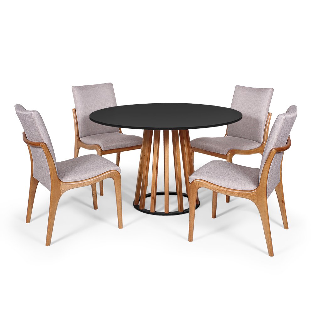Conjunto Mesa de Jantar Redonda Gabi 120cm Preta com 4 Cadeiras ...