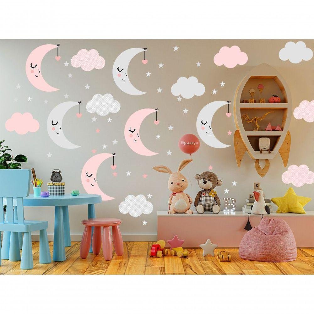 Adesivo De Parede Baby Nuvem C/ Lua Infantis Rosa | MadeiraMadeira