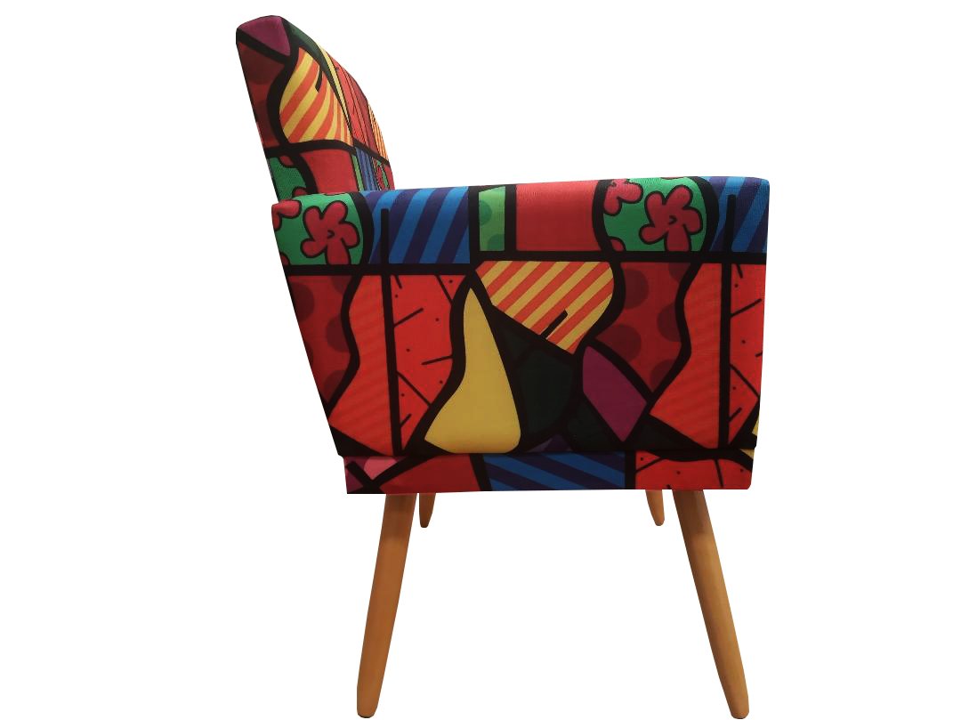 Poltrona Decorativa Bia Suede Romero Brito Pés Madeira Ms Decor | MadeiraMadeira