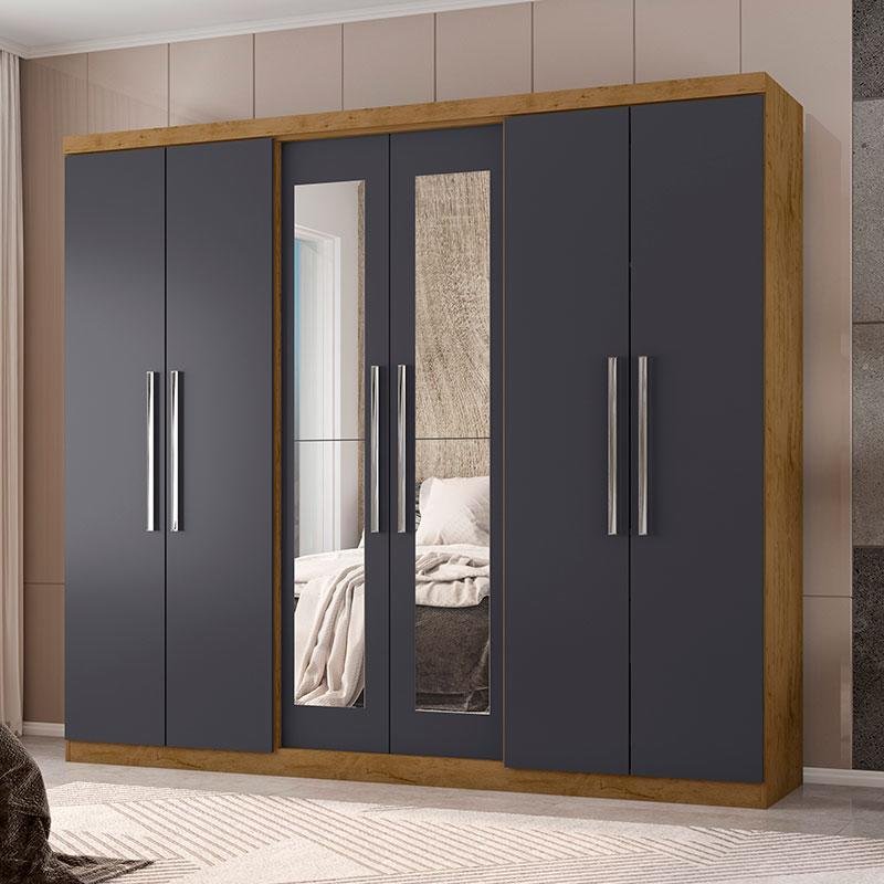 Guarda Roupa Casal Prime 7000 Freijó Carbono com Espelho 2264E ...