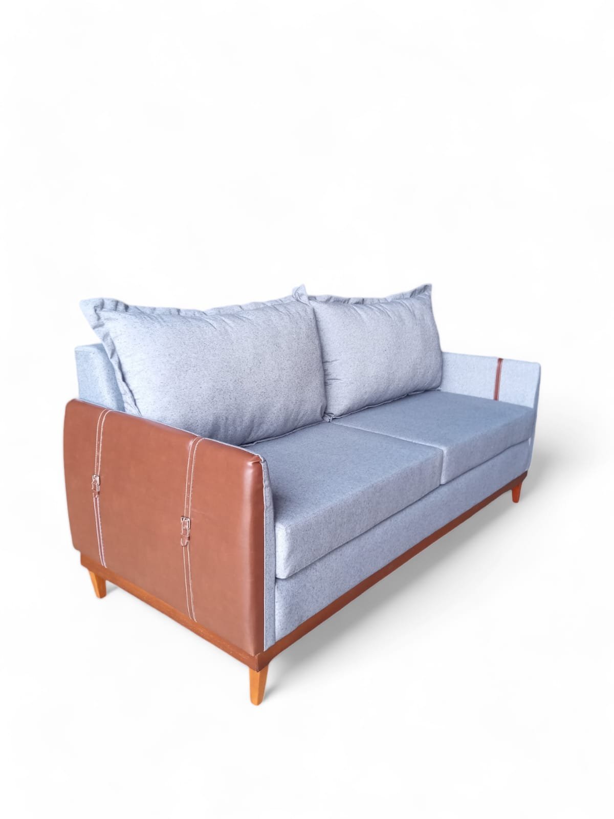 Sofá Évora Slim LIving 3 Lugares Linho Cinza M01 e Couro Sintético ...