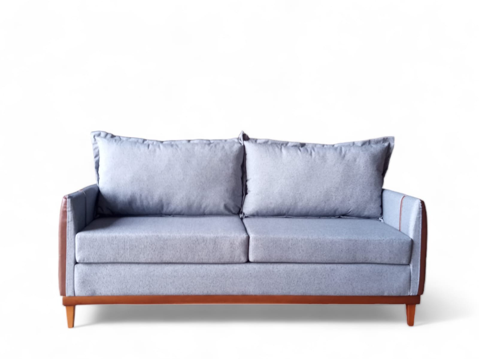 Sofá Évora Slim LIving 3 Lugares Linho Cinza M01 e Couro Sintético ...