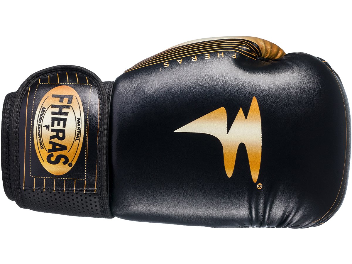 Luva de Boxe Muay Thai MMA Kickboxing Dourado/Preto 10oz | MadeiraMadeira