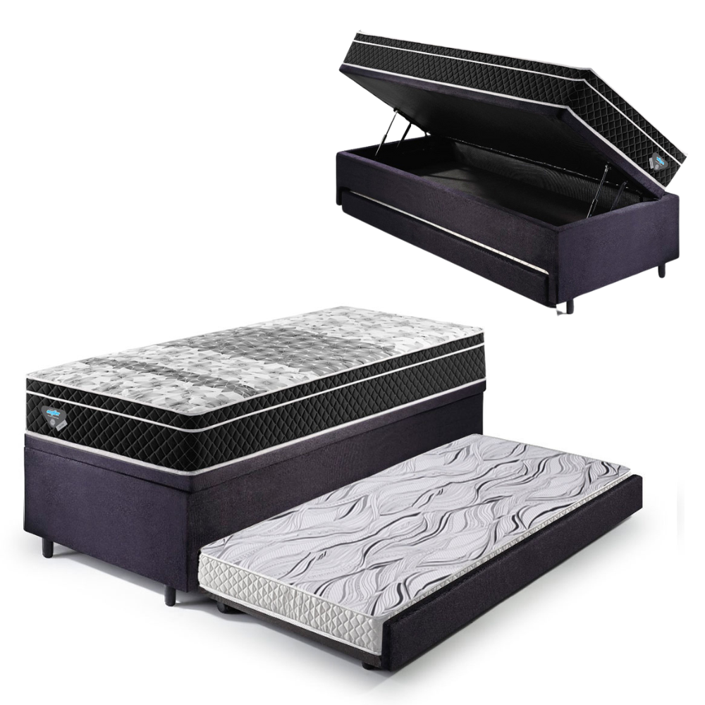 Bicama Box Baú Solteirão Suede Preto 96x203 com Colchão Gransleep ...