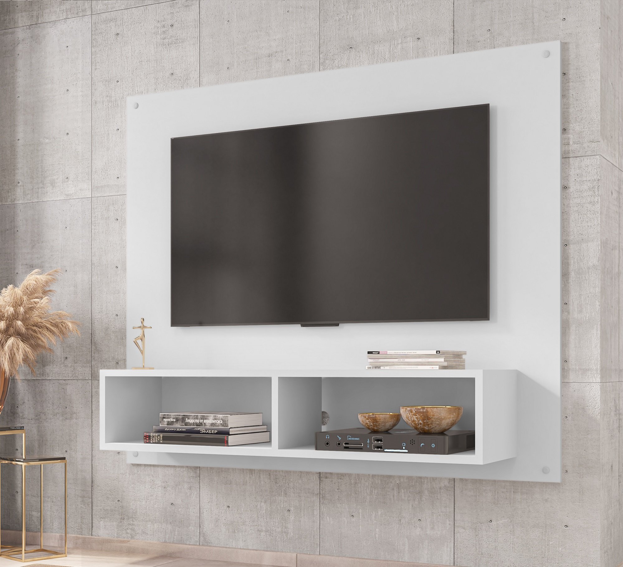 Painel Tv 43 Polegadas Home Suspenso Sala Quarto Branco | MadeiraMadeira