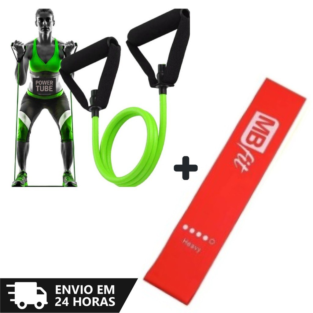 Kit Academia em Casa 1 Elástico de Treino Tensão + 1 Mini Band Fita ...