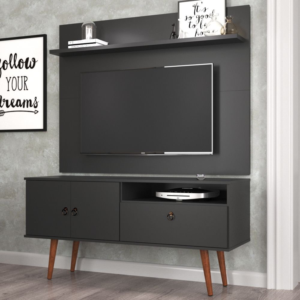 Rack Com Painel Topázio Preto Acetinado- Patrimar Móveis | MadeiraMadeira