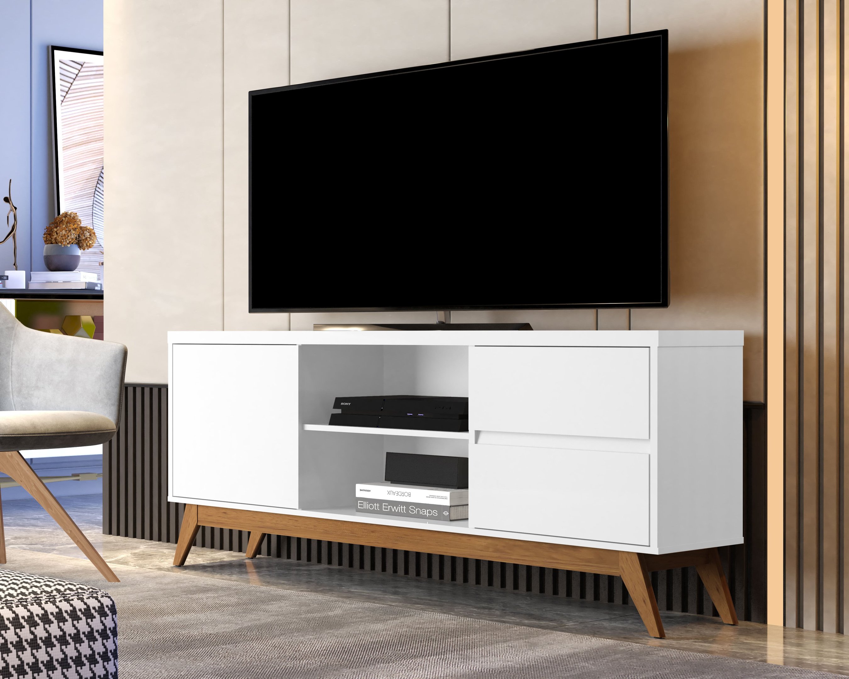 Rack para Sala Estar Berlim para TV até 55 polegadas:Branco ...