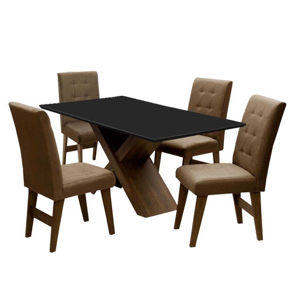 Conjunto Mesa Jantar Dubai 1,35m 4 Cadeiras Castanho/cacau | MadeiraMadeira
