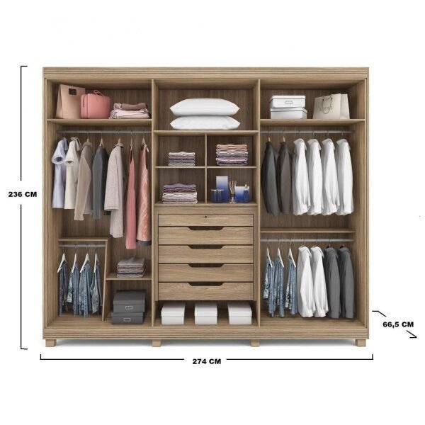 Guarda-Roupa Casal 3 Espelhos 3 Portas de Correr Campinas Móveis Rimo ...