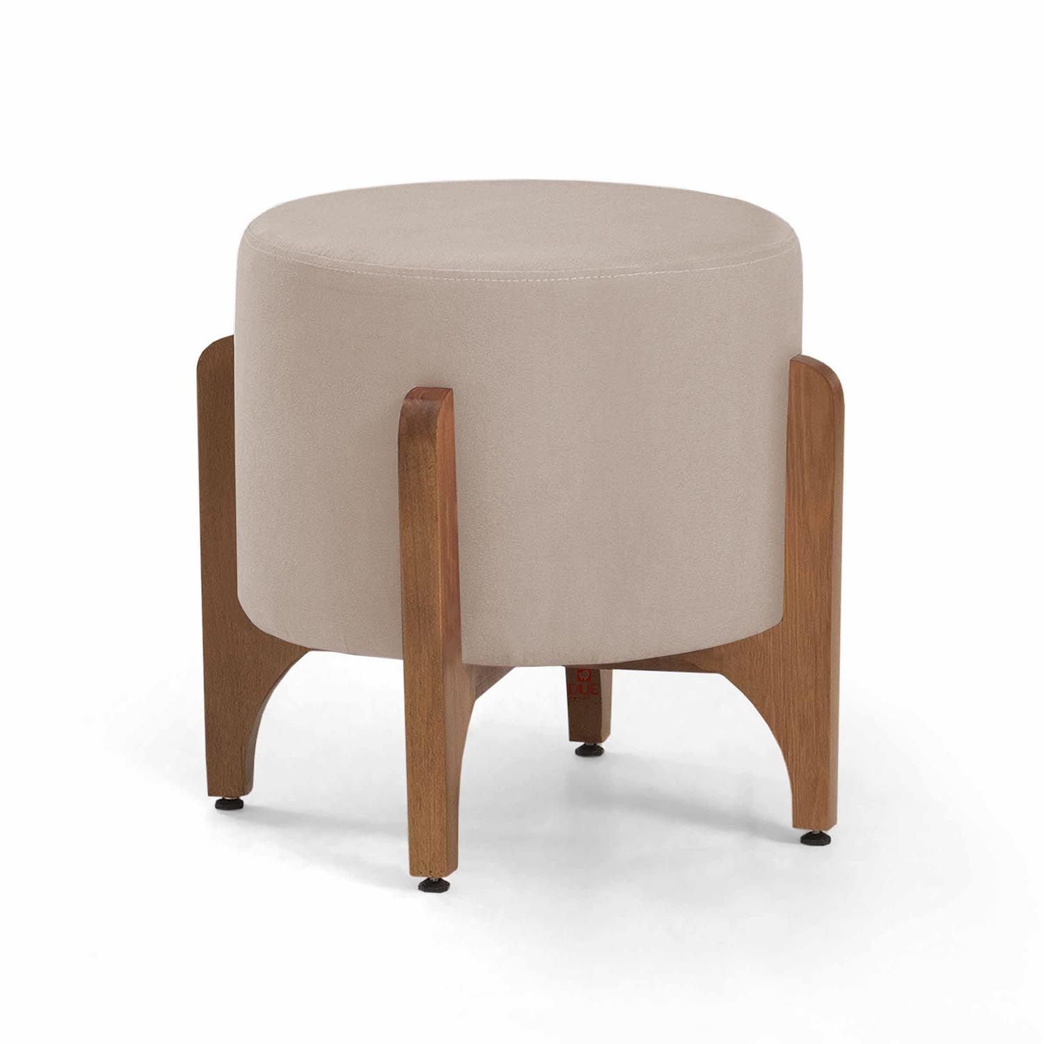 Puff Decorativo Redondo Pé Madeira Escandinavo - Suede Nude ...