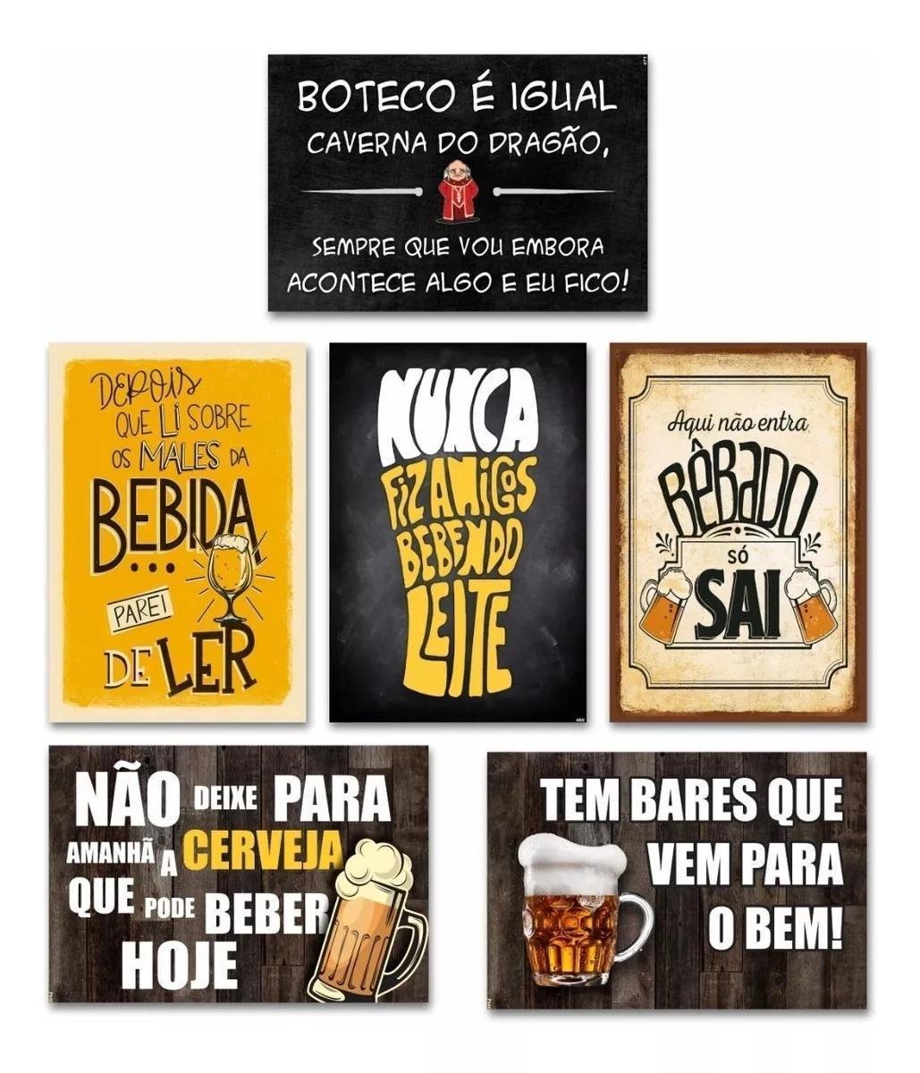 Kit 6 Placas Decorativas Frases Engraçadas de Boteco - Bar | MadeiraMadeira