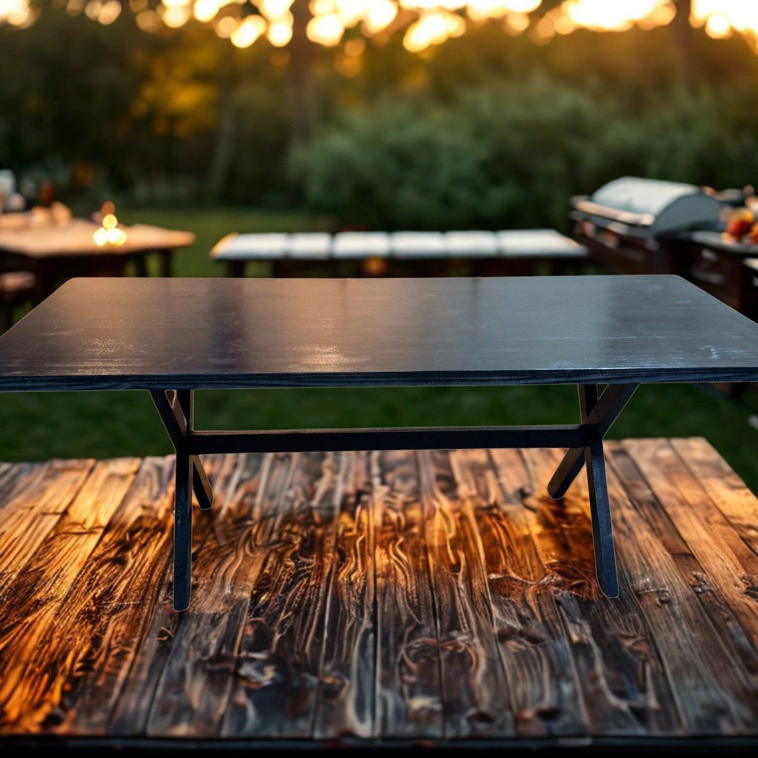 Mesa Rustica para Varanda em Madeira Maciça 2 Metros Cor Preto Yescasa ...
