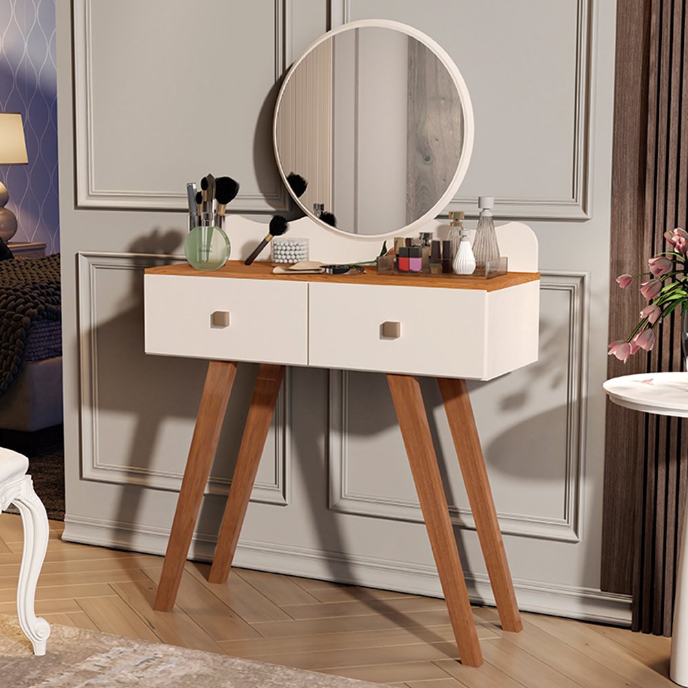 Penteadeira Condessa com Espelho 2 Gavetas Pés em Madeira Pinus - Off ...