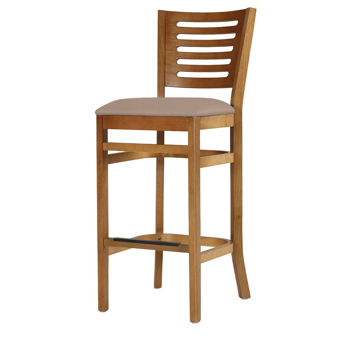 Banqueta Lina Madeira Maciça Assento Estofado Mel Bege | MadeiraMadeira