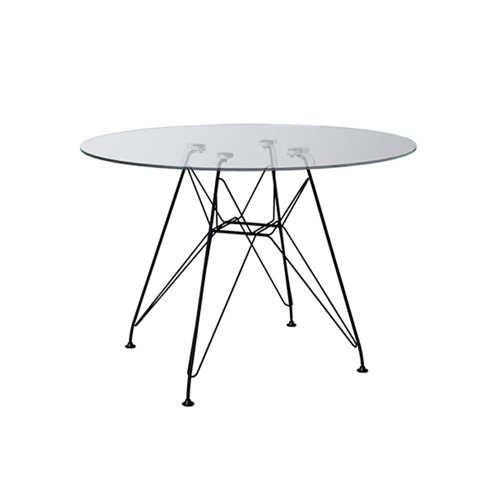Mesa de Jantar Vidro Redonda 90cm Eames Eiffel com 4 Poltronas Pretas ...