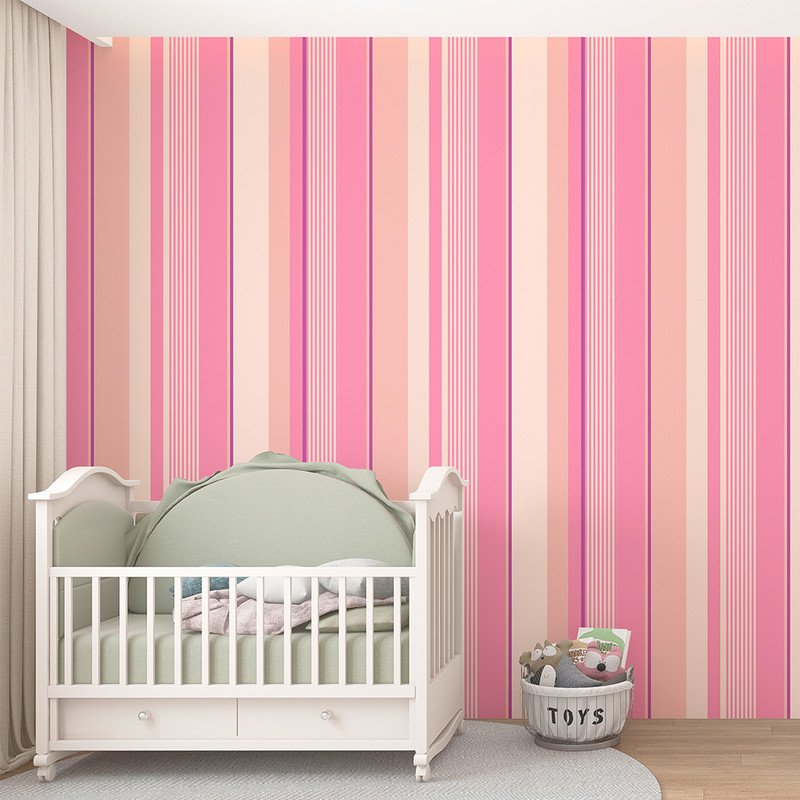 Papel de Parede Infantil Listrados Tom Rosa 3 Metros | MadeiraMadeira