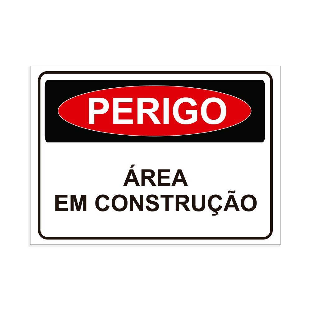 Placa de Sinalização Perigo Área em Construção em Pvc | MadeiraMadeira