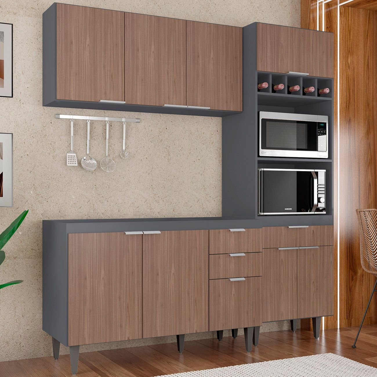 Armário de Cozinha Cp02 para Pia 120cm Pérola Z34 Grafite/freijó - Mpozenato | MadeiraMadeira