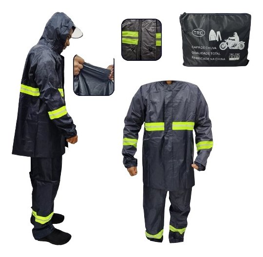 Capa de Chuva Moto Masculina Pvc Poliester Faixa Refletiva Top Rio Moto ...