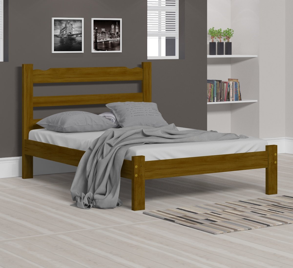 Cama Casal Madeira Macica Reforcada Esmeralda Imbuia | MadeiraMadeira