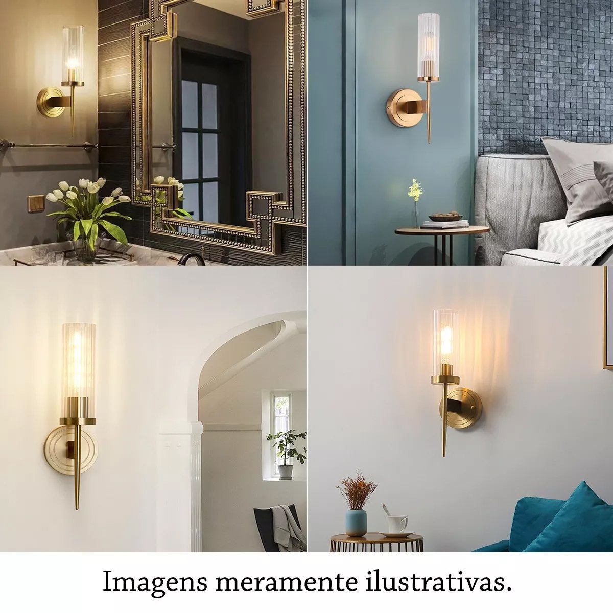 5 Arandela Interna Dourada Vidro Transparente Cristal Cabeceira Sala De ...