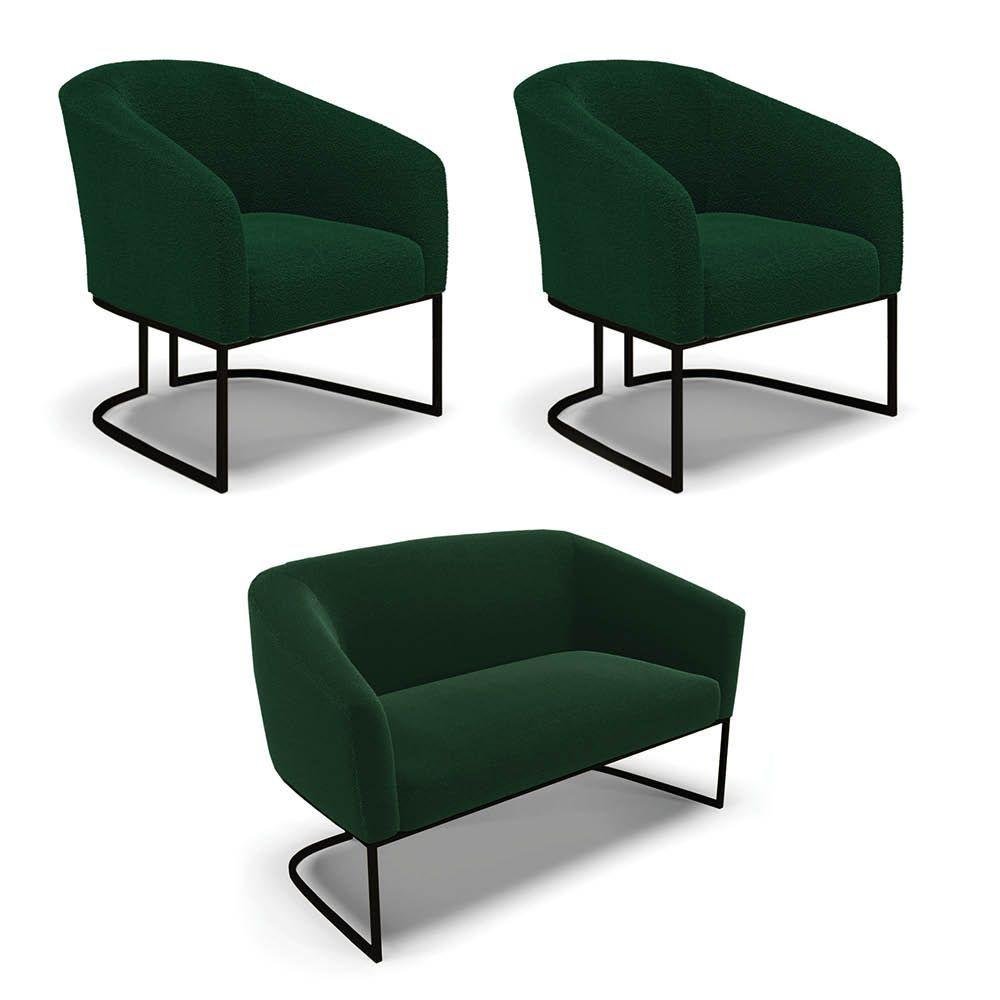Sofá Namoradeira e 2 Poltronas Industrial Pto Stella Bouclê Verde D03 ...