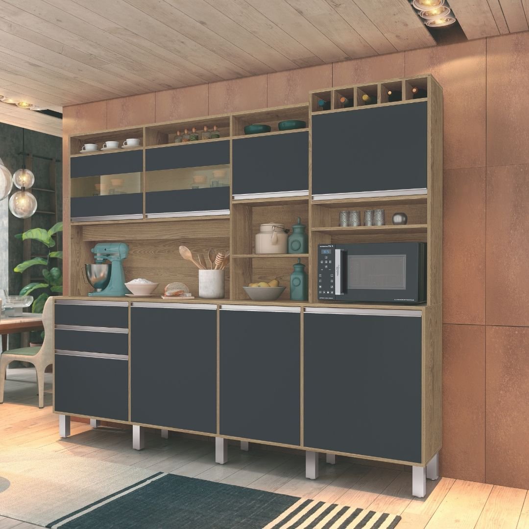 Cozinha Completa Smart Compacta 8 Portas Vidro Reflecta:cinza ...