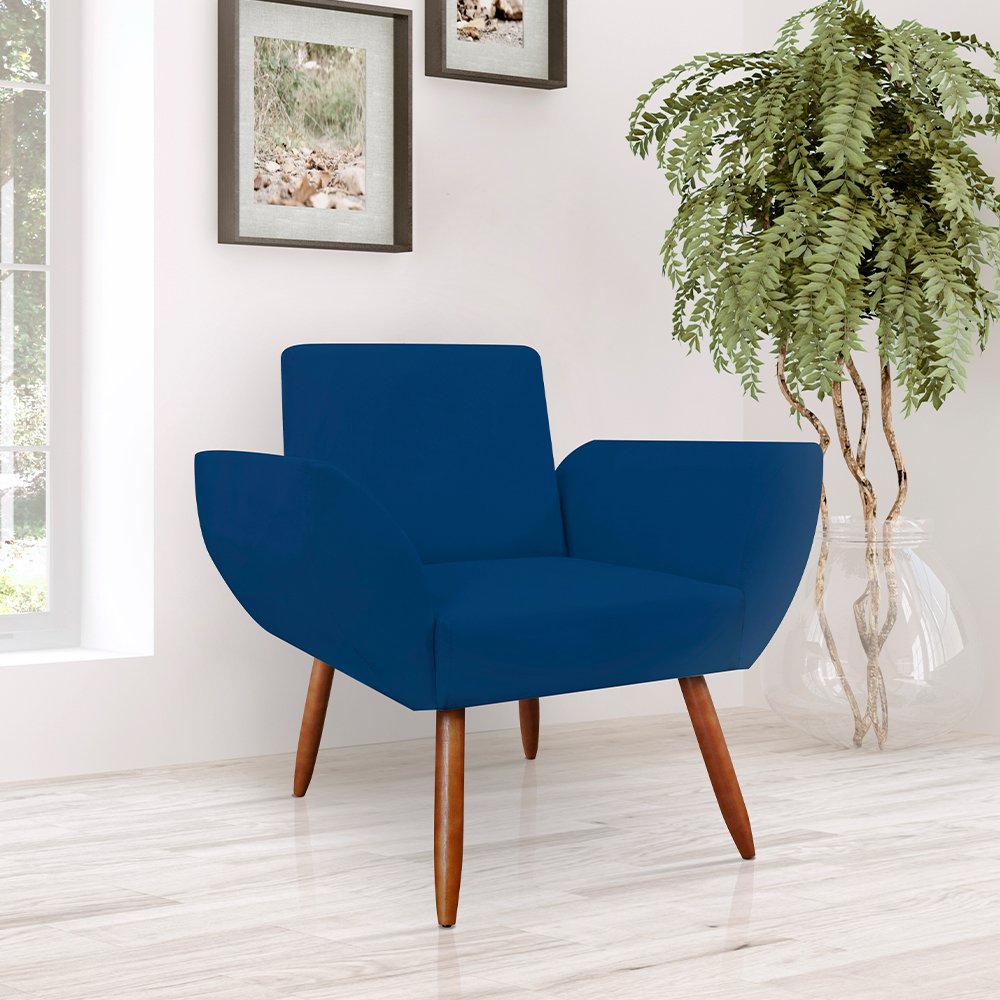 Poltrona Flora Suede Azul Marinho Pés Palito - Vallisa Decor | MadeiraMadeira