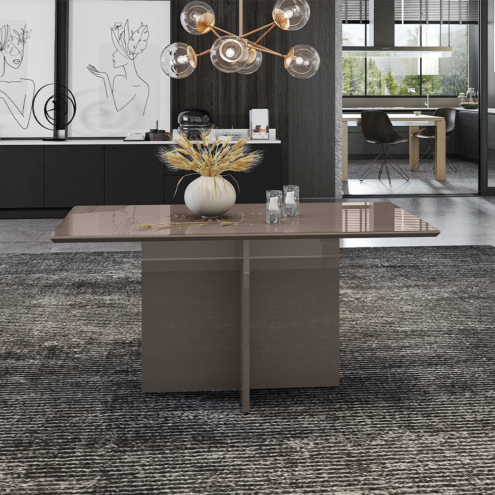 Mesa Lisboa 160 cm c/ Tampo Vidro Cinza Pérola Casa D | MadeiraMadeira