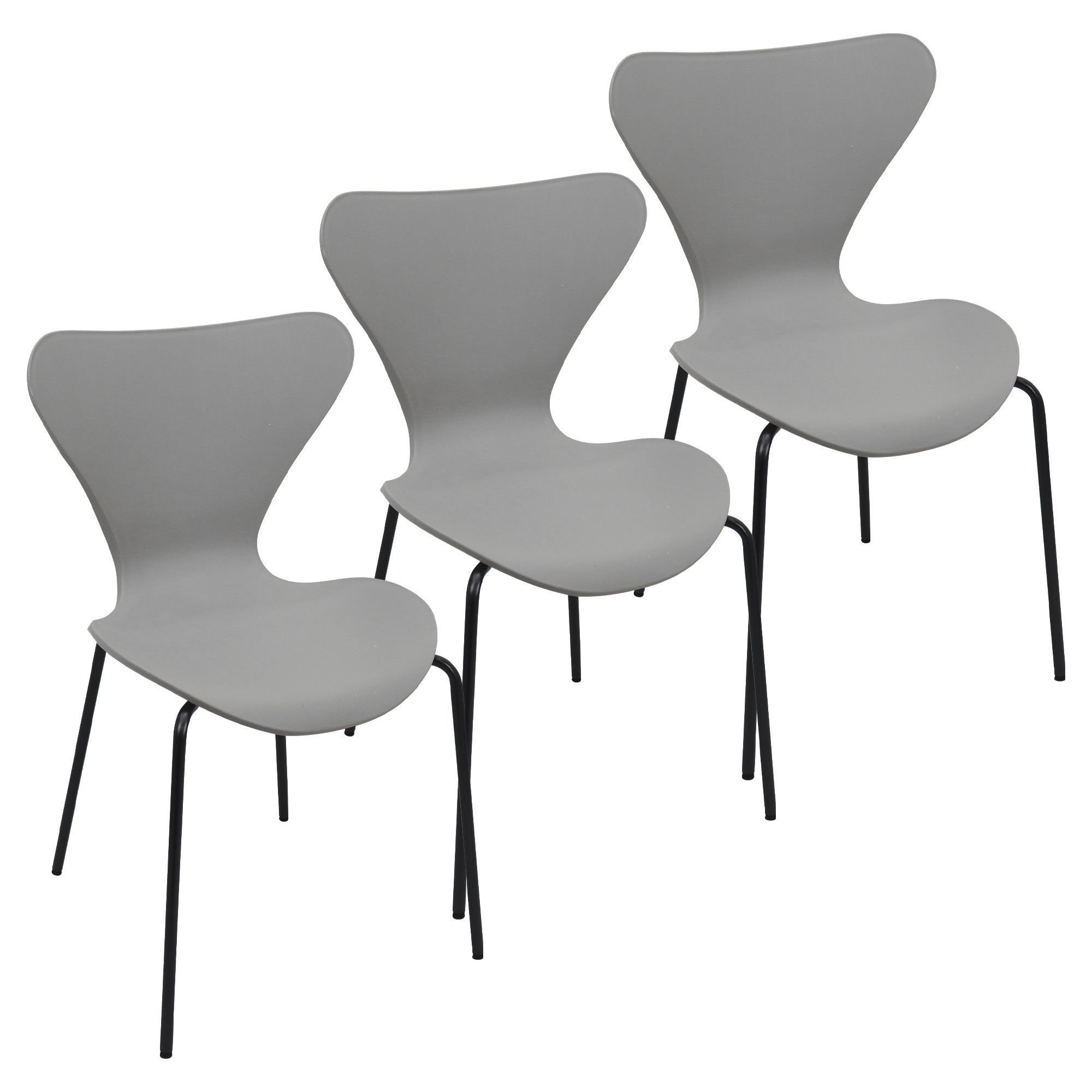 Kit 3 Cadeiras Jacobsen Polipropileno Sala Jantar Base Preta - Cinza | MadeiraMadeira