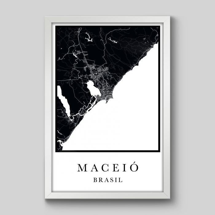 Quadro Mapa Maceio? - 45x30cm - Moldura Padrão Branco | MadeiraMadeira