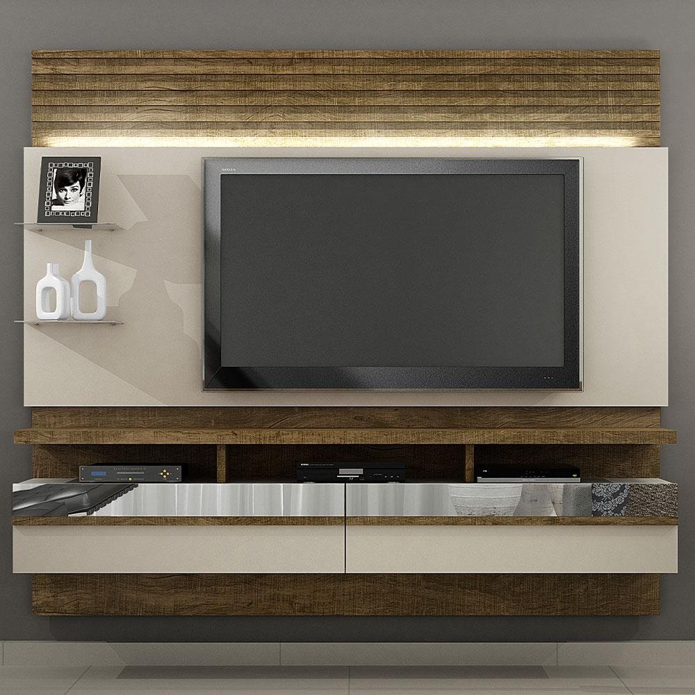 Estante Home TV até 65 Polegadas Nápoles Valdemóveis Ipê e Off White ...
