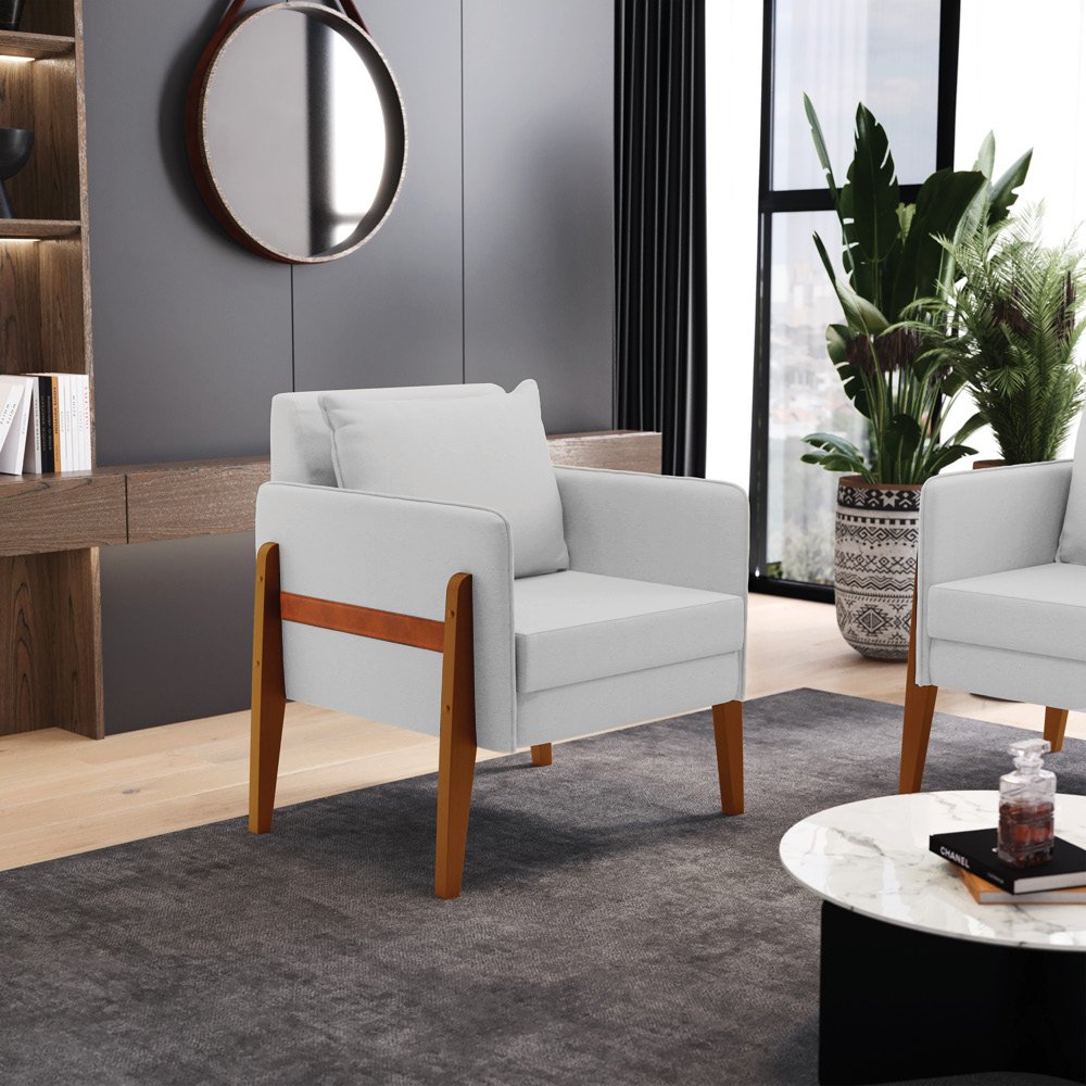 Poltrona Lana Linho Cinza A05 Base de Madeira - D'Rossi DRossi ...