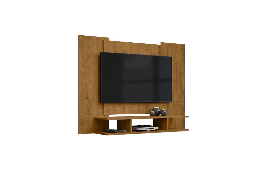 Painel TV 50 Polegadas Prateleira Flutuante 3 Nichos EJ:Freijo ...