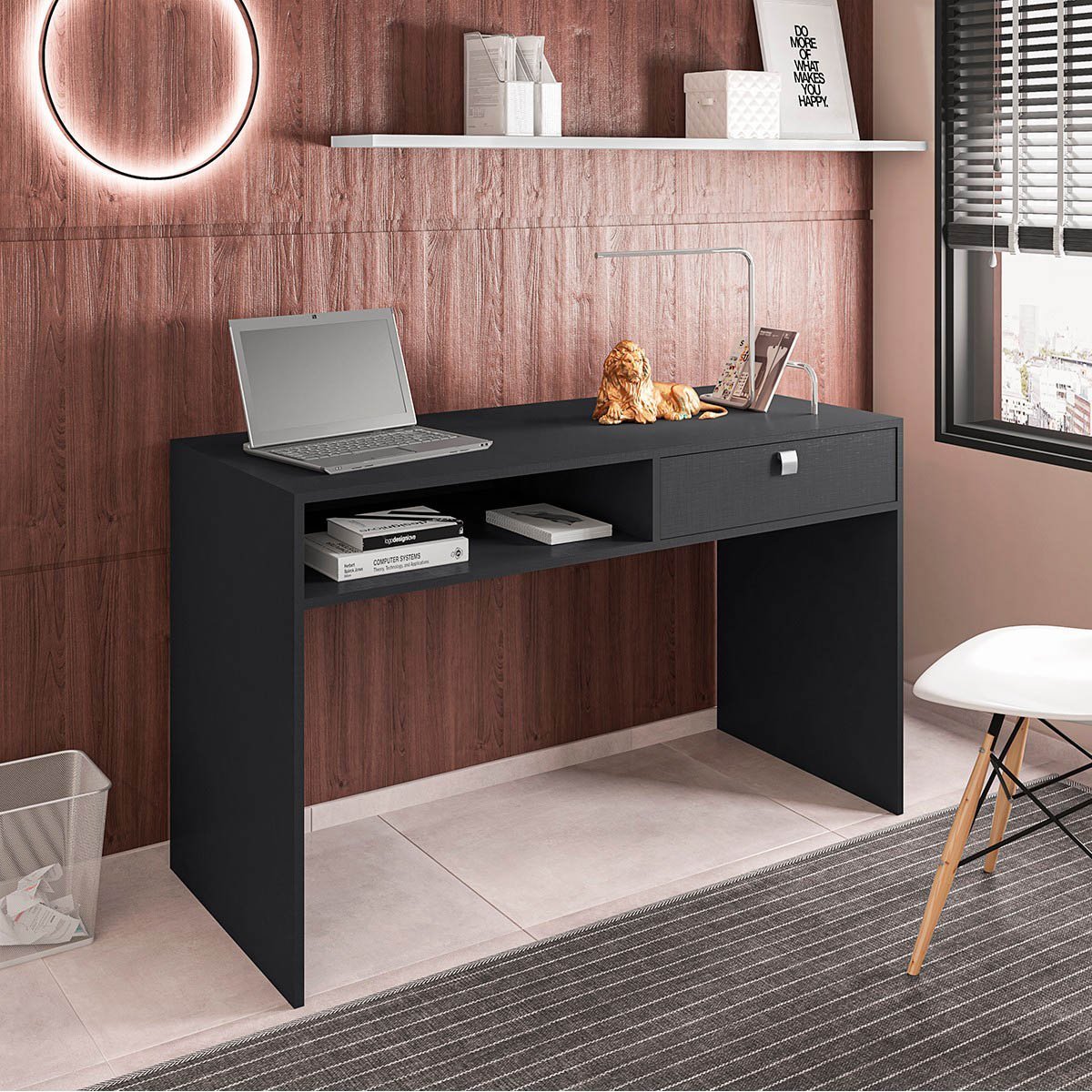 Mesa de Escritório Julie L01 com Gaveta Preto - ADJ Decor | MadeiraMadeira