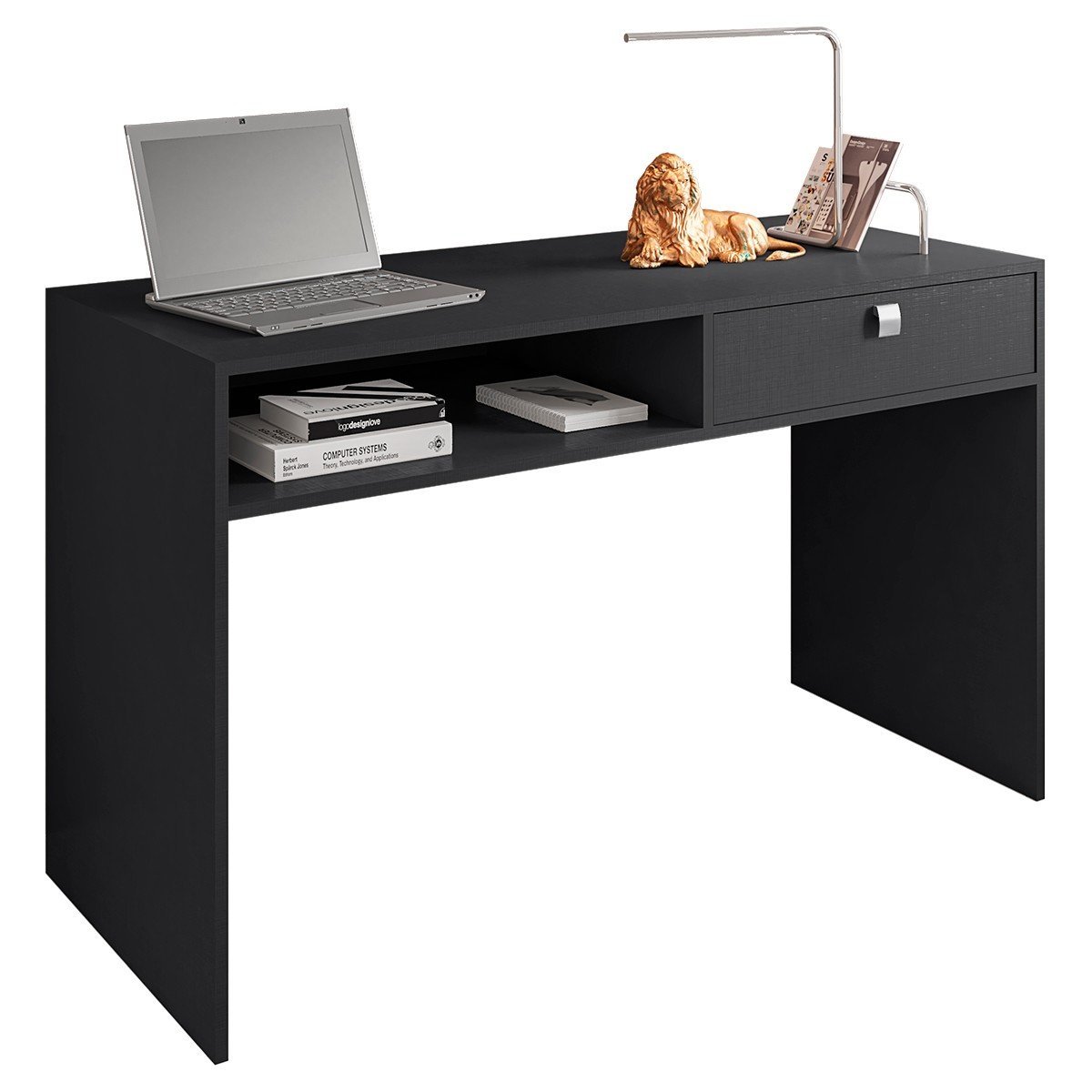 Mesa de Escritório Julie L01 com Gaveta Preto - ADJ Decor | MadeiraMadeira