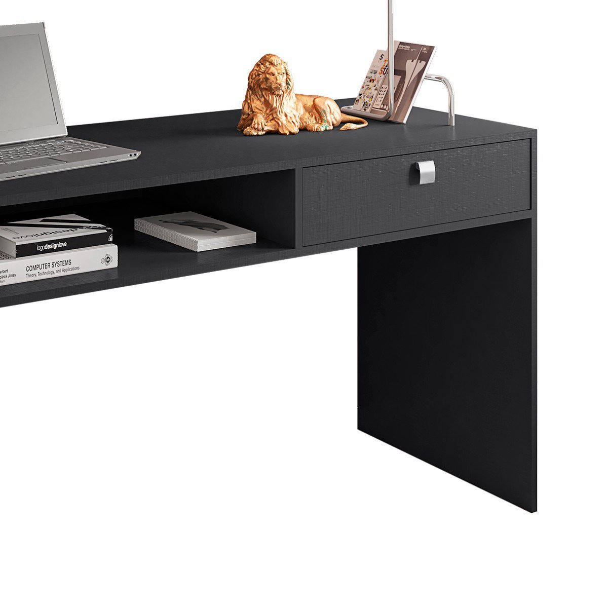 Mesa de Escritório Julie L01 com Gaveta Preto - ADJ Decor | MadeiraMadeira