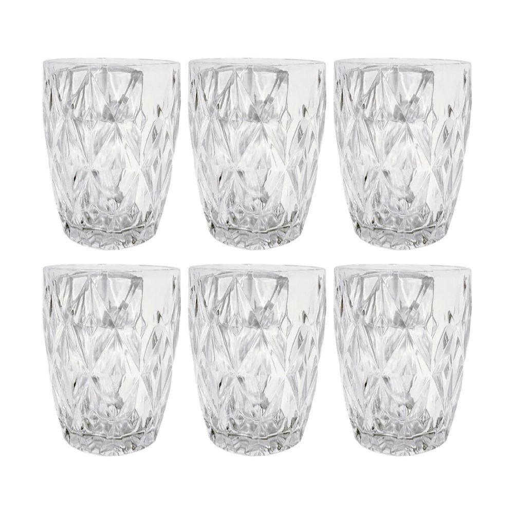 Kit Jogo 6 Copos de Vidro Diamond 270ml Suco, Água Grosso Resistente | MadeiraMadeira